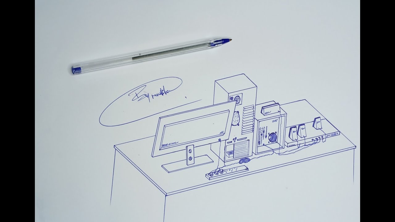 How to Draw a Back View of a PC, Sound System & PC Case in 3D - YouTube