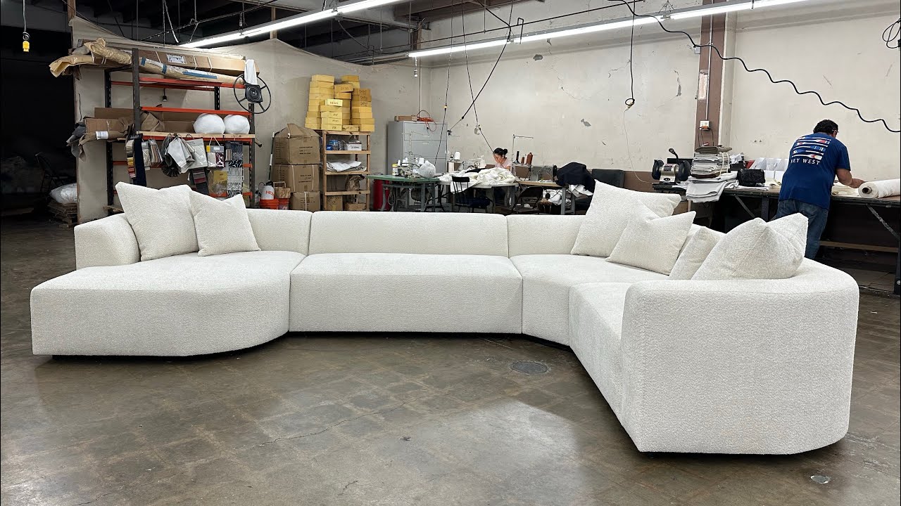Hugo curved sectional in white performance boucle fabric! - YouTube