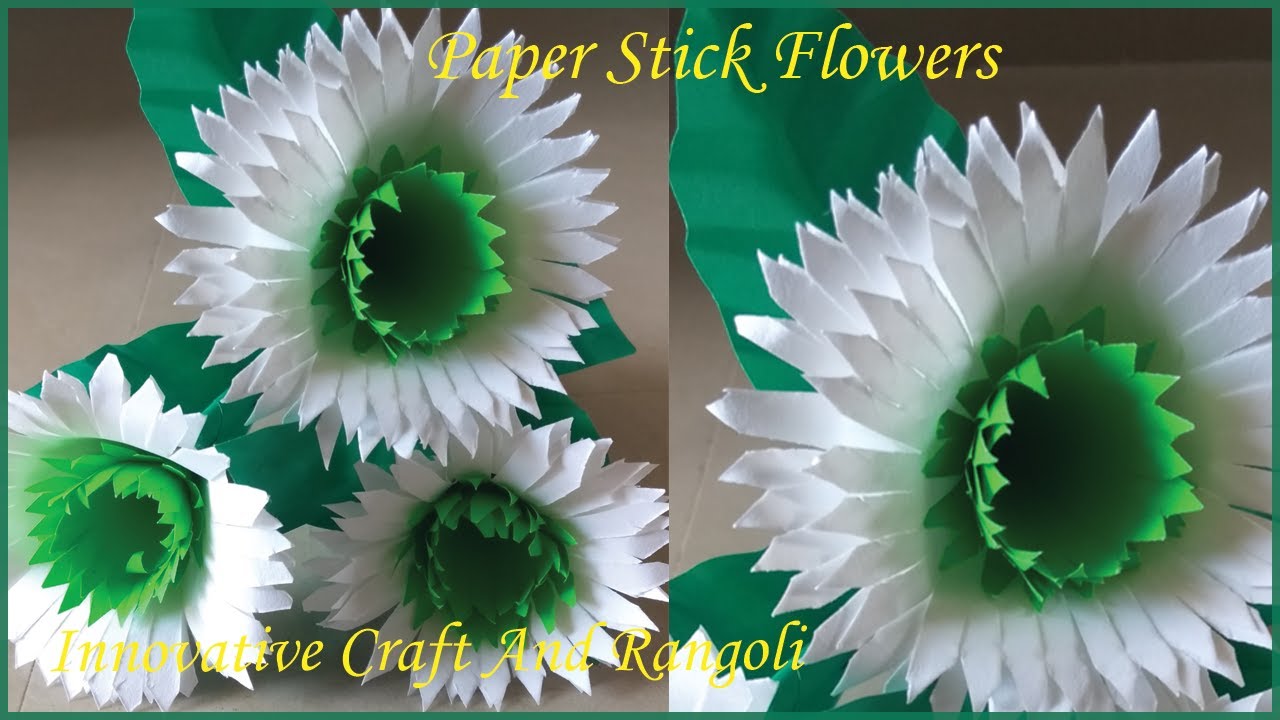 How To Make Nice White Stick Flowers With Colour Papers | Easy Flower ...