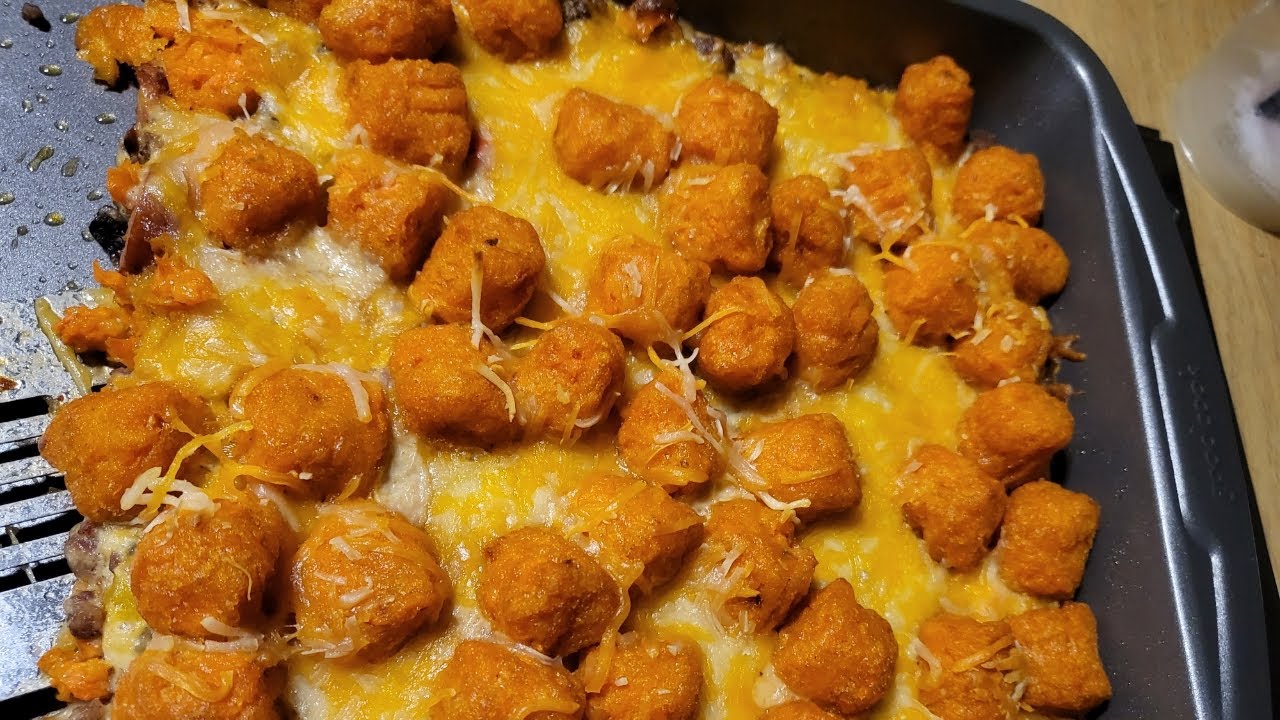 Cooking Mom's tater tot casserole! - YouTube