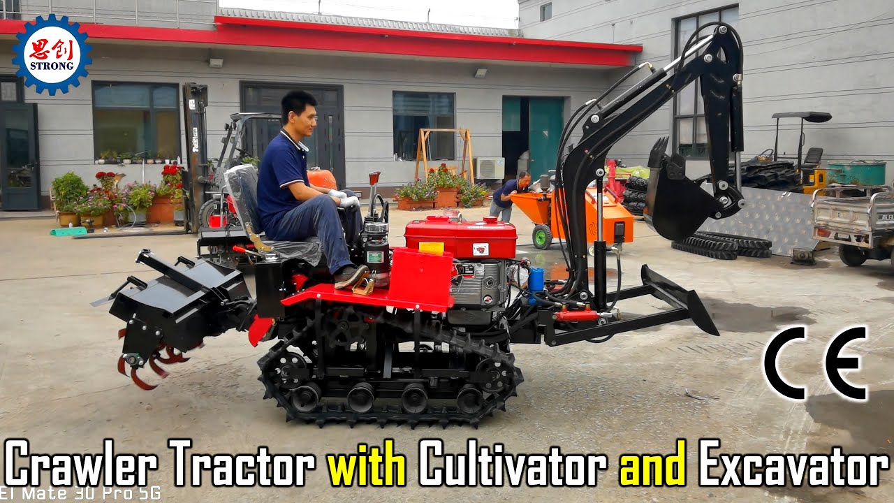 Mini Crawler Tractor with Cultivator and Excavator for Sale - YouTube