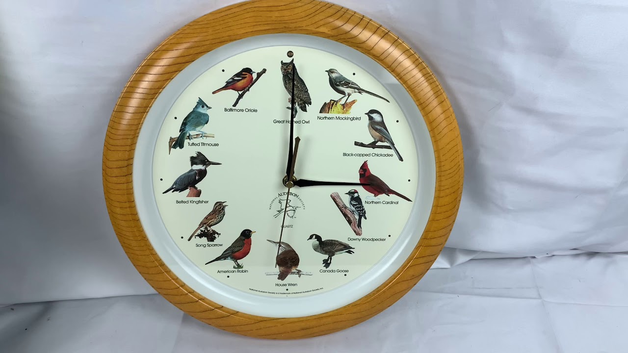National Audubon Society Faux Wood Frame Bird Sounds Singing Clock ...