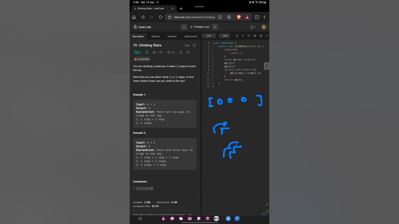 dynamic programming climbing stairs solution - YouTube