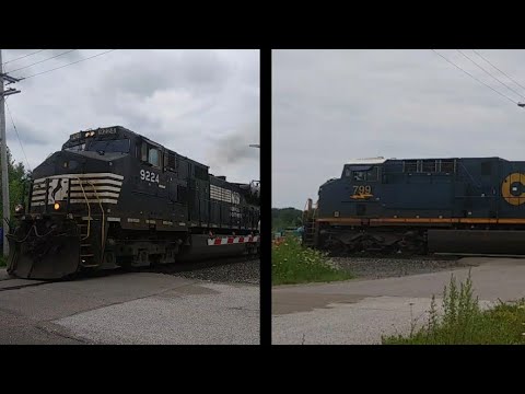 7/19/20 - NS & CSX Trains Meet! Norfolk Southern #9224 Leads NS 22K & CSX #799 Leads Q635 with ...
