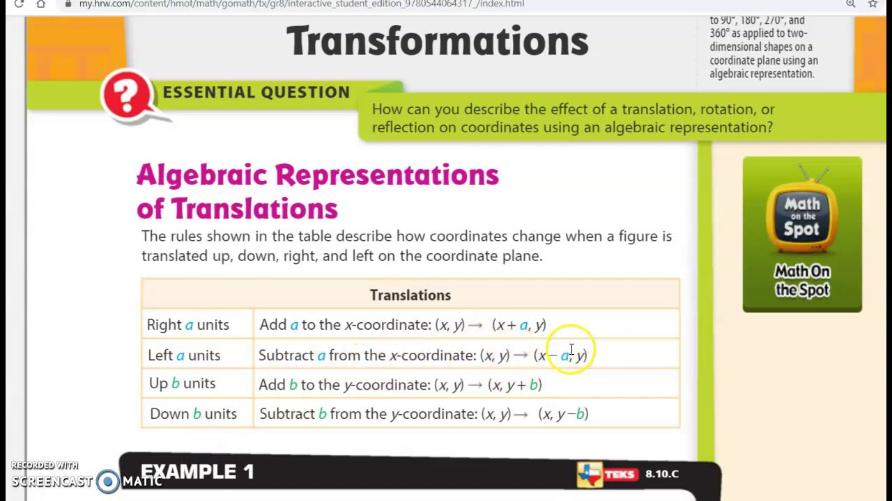 7PAP - Algebraic Representations of Translations - (8.10C) - YouTube