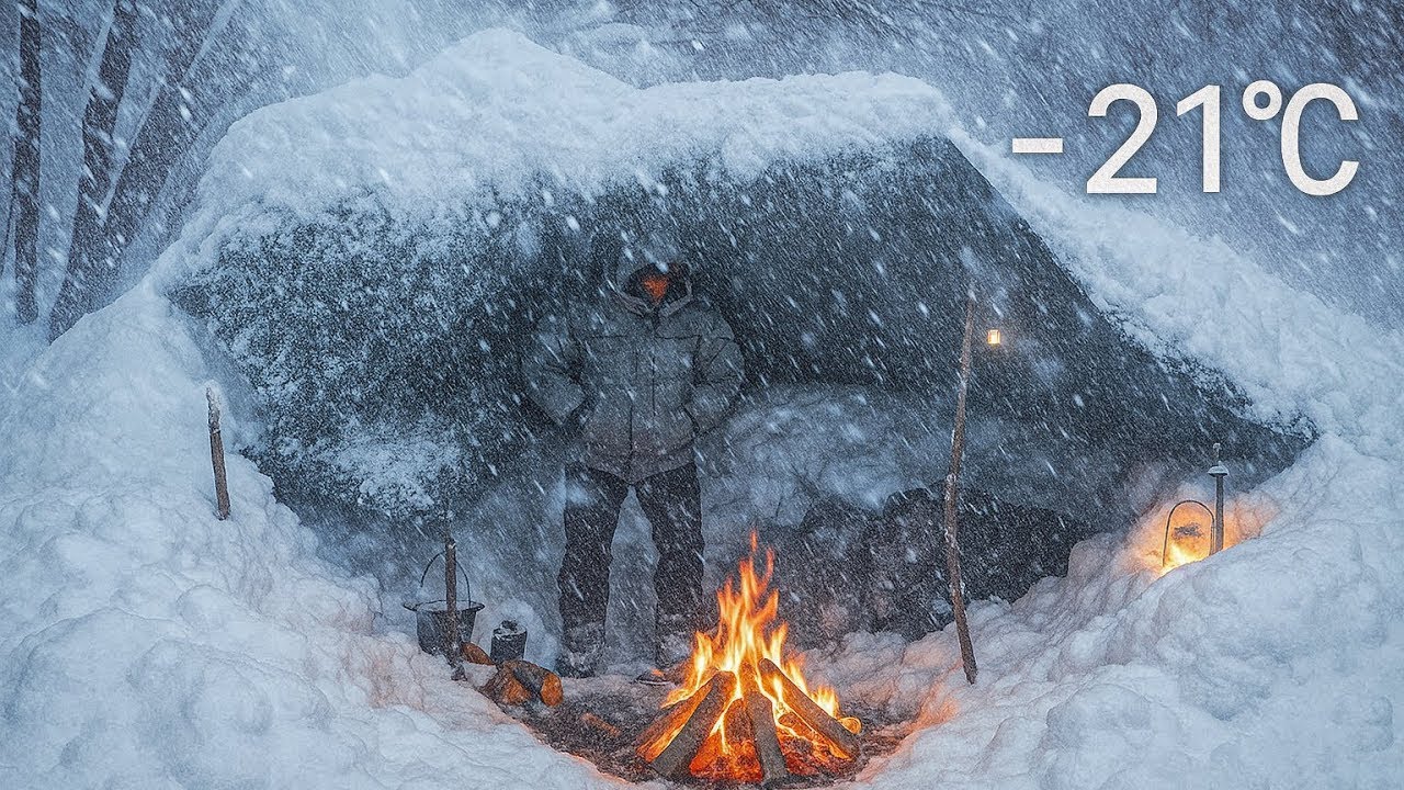 Extreme Winter Survival in Heavy Snowstorm | 3 Days Alone , Catch and ...