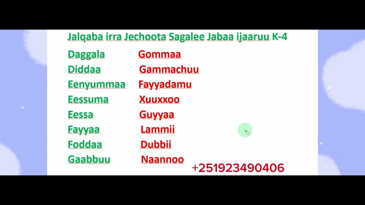 Jalqaba irra Jechoota Sagalee Jabaa ijaaruu K 4 Learn Afaan Oromoo# ...