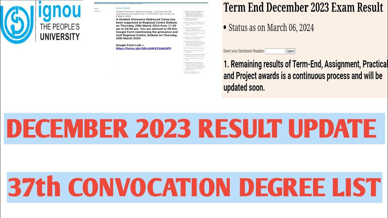 IGNOU DECEMBER RESULT UPDATE 37TH CONVOCATION DEGREE CERTIFICATE LIST 🔥 ...
