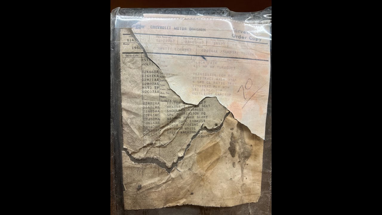 1967 Sunfire Yellow Corvette L71 Convertible Tank Sticker - YouTube