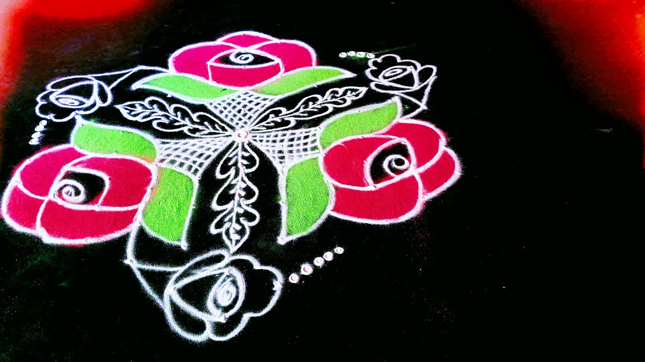 Beautiful rose 🌹/festival rangoli/ rangoli design/rose kolam/ roja poo ...