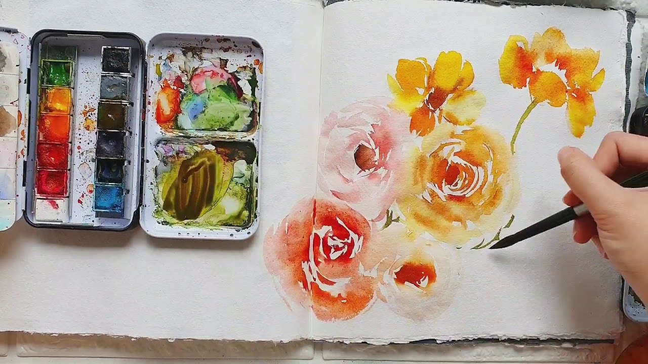 Orange Watercolor Florals - YouTube