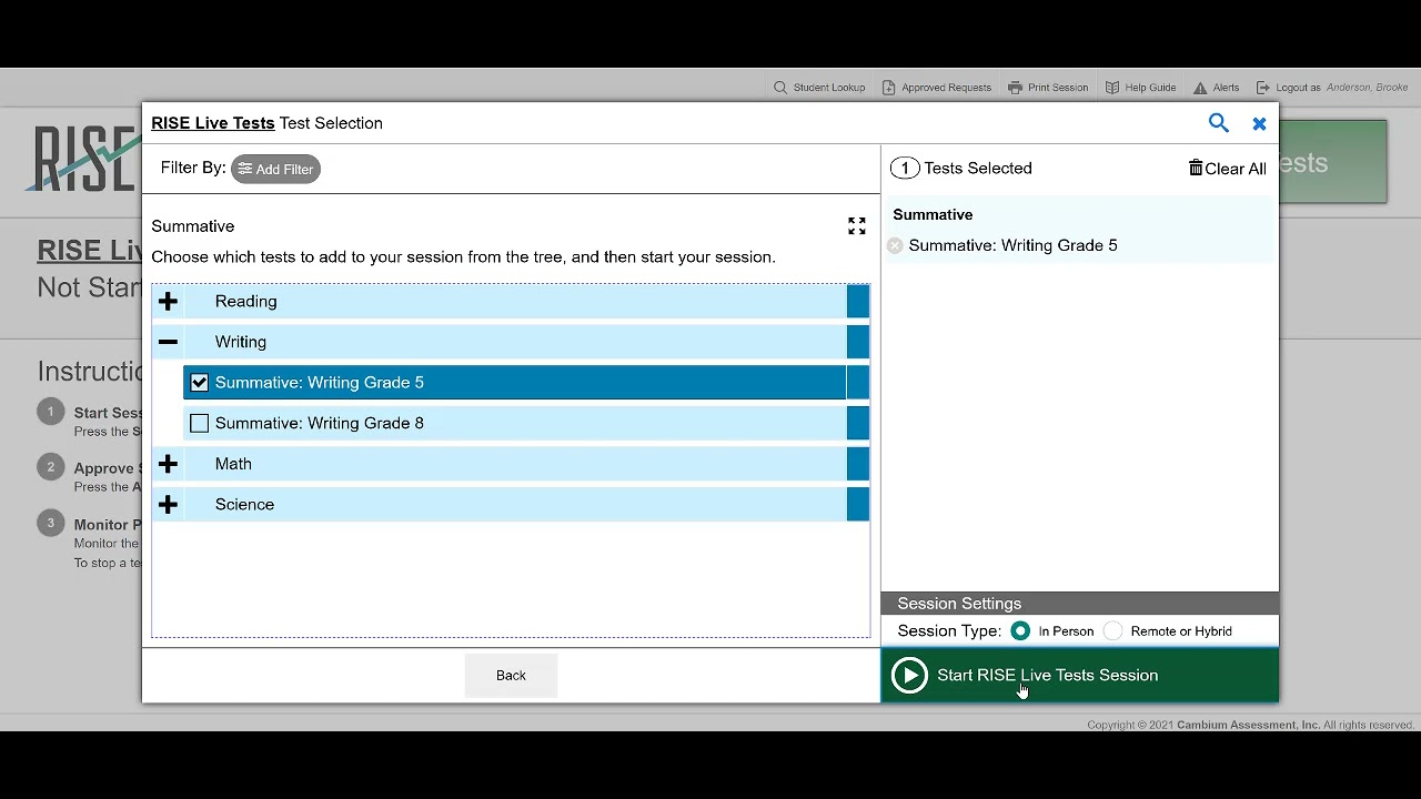 Launching a RISE Summative test session - YouTube