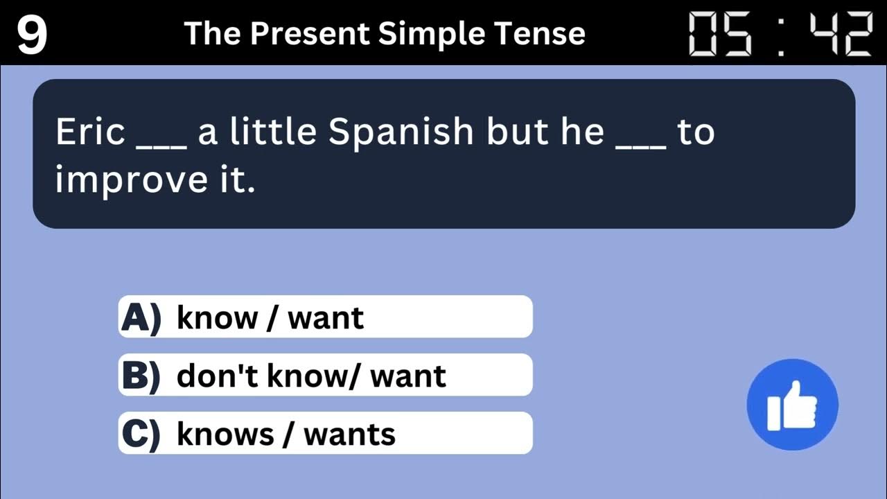 The Present Simple Tense Test A1 A2 Level Exercises|| Time English# ...