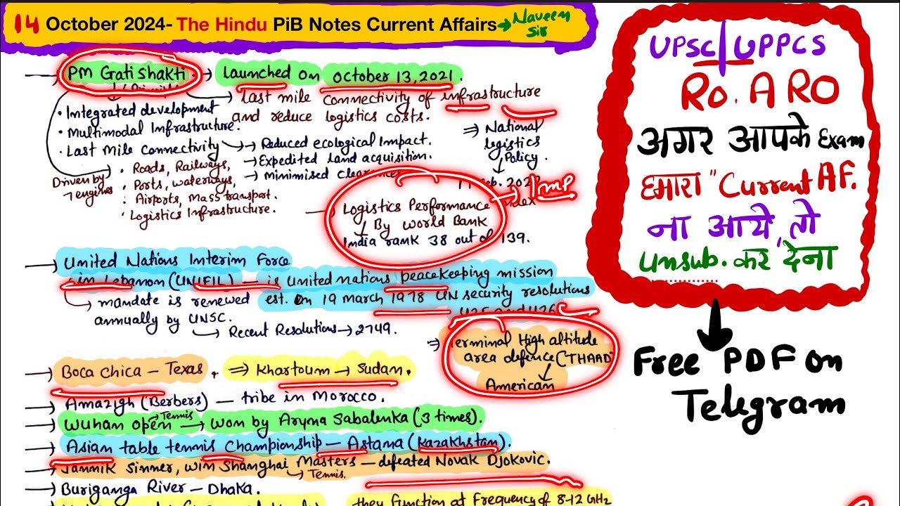 14 October 2024 |The Hindu Handwritten Notes For IAS PCS SSC |October ...