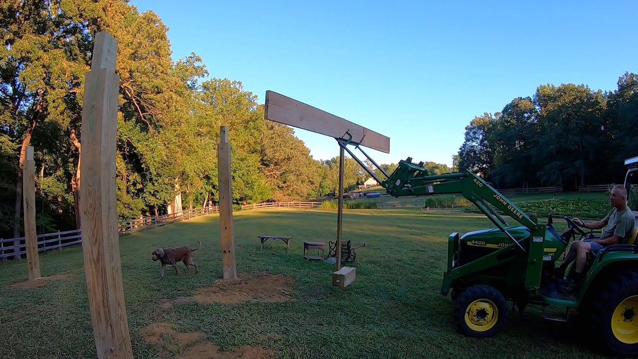Geezers installing HEAVY white oak headers cut on the Frick Sawmill ...