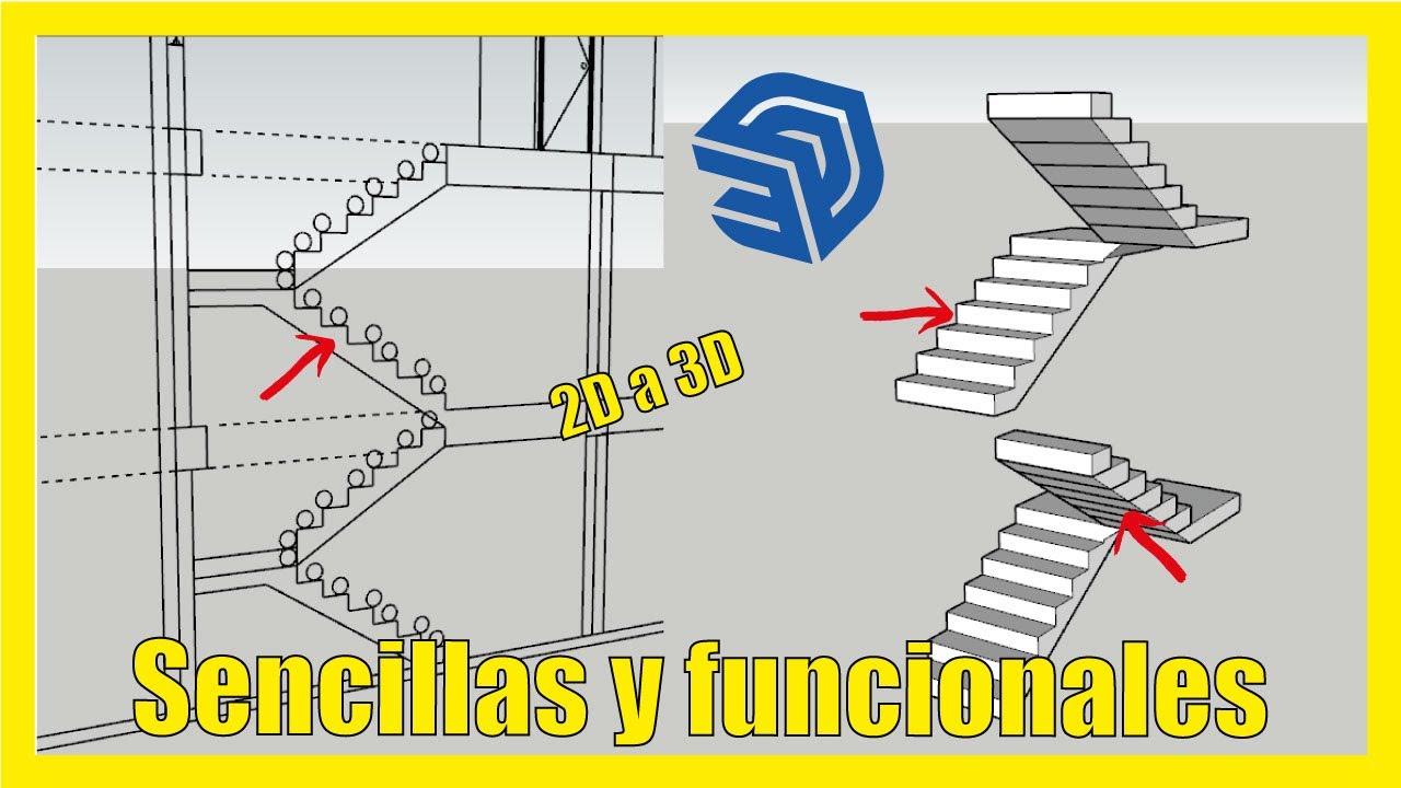 🪜como hacer una ESCALERA en sketchup 2022 | modelado 3D ESCALERAS ...