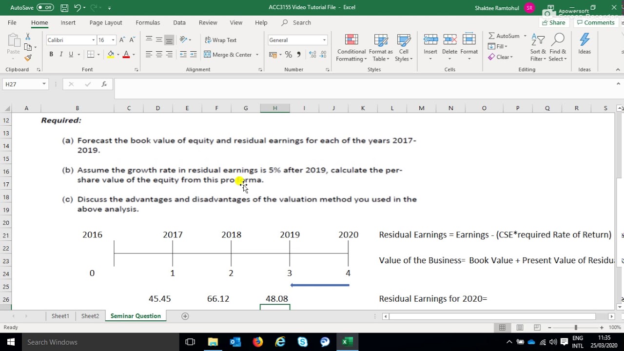 Financial Statements Analysis & Valuation, Residual Earnings Lecture 4 ...