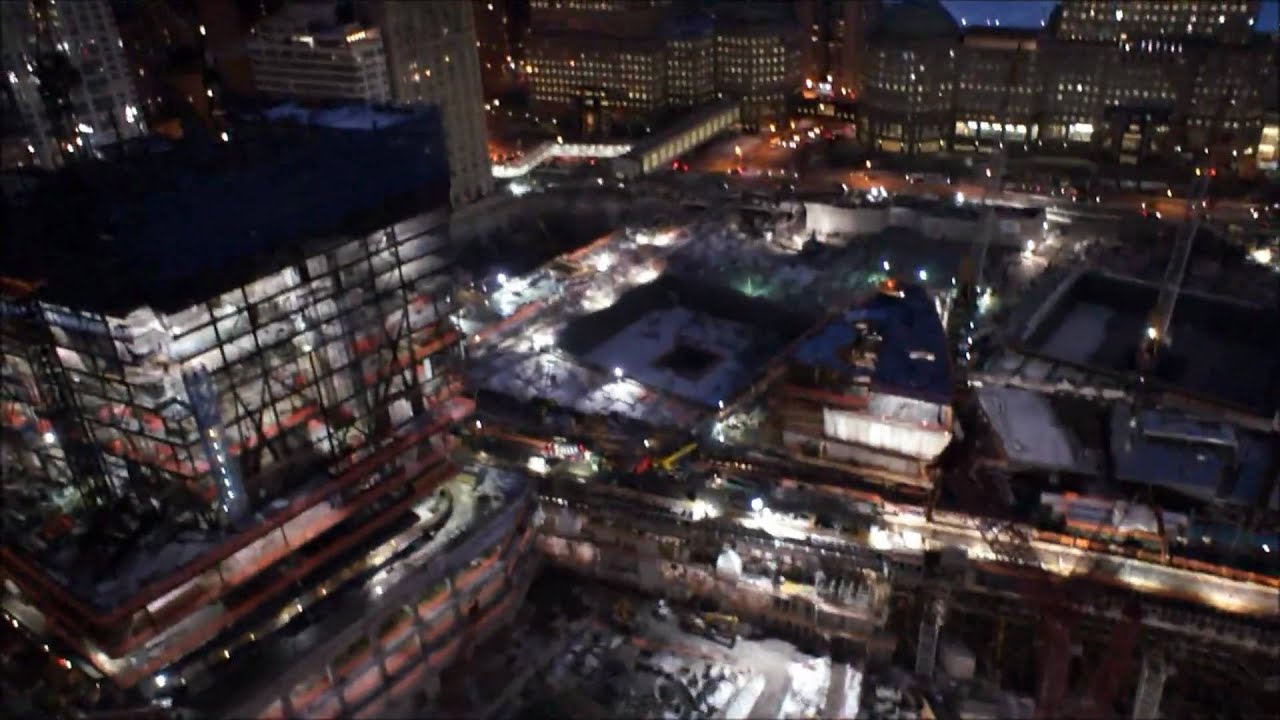 WTC ground zero at night 40 floors above - YouTube