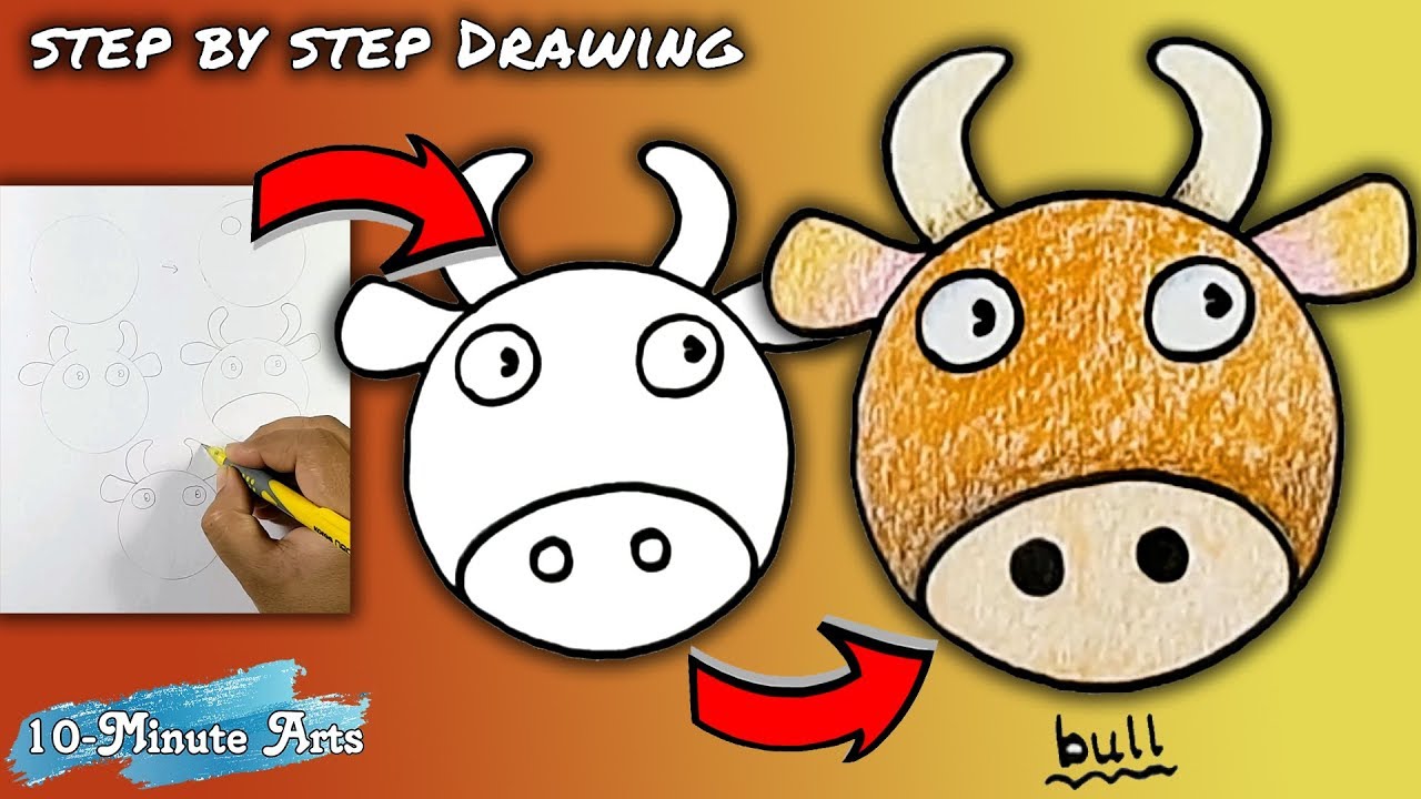 How to draw a cartoon Bull step by step | Bull drawing and coloring for ...