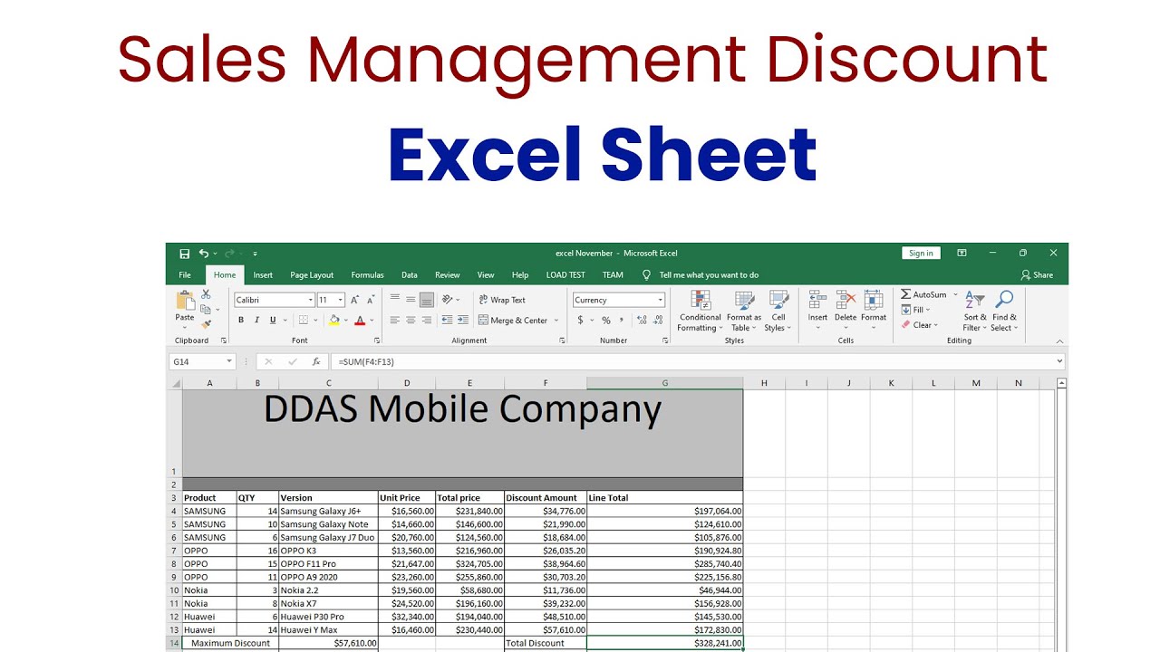 Sales Management Discount Excel Sheet - YouTube