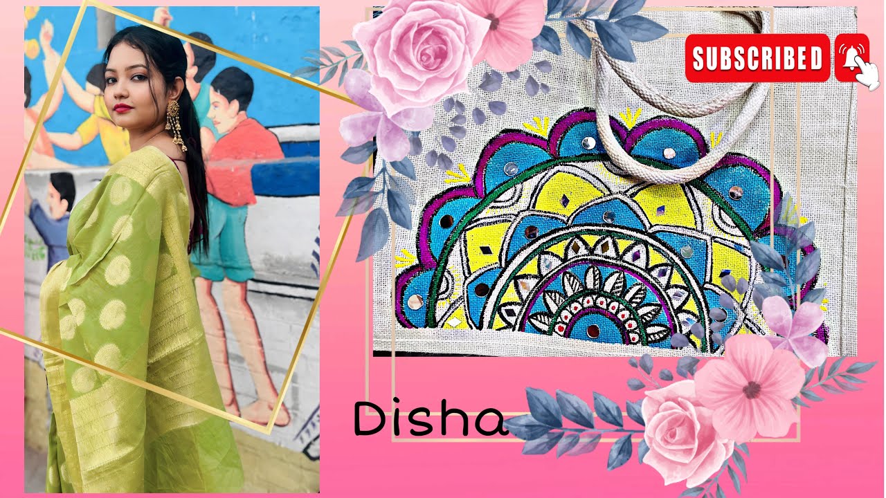 Diy jute bag art 🪞🌸mirror work 🌷 tote bag 🌹💖 (follow for more ...