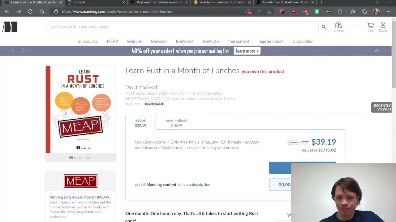 Learn Rust in a Month of Lunches가 드디어 Manning에 나왔습니다! - YouTube