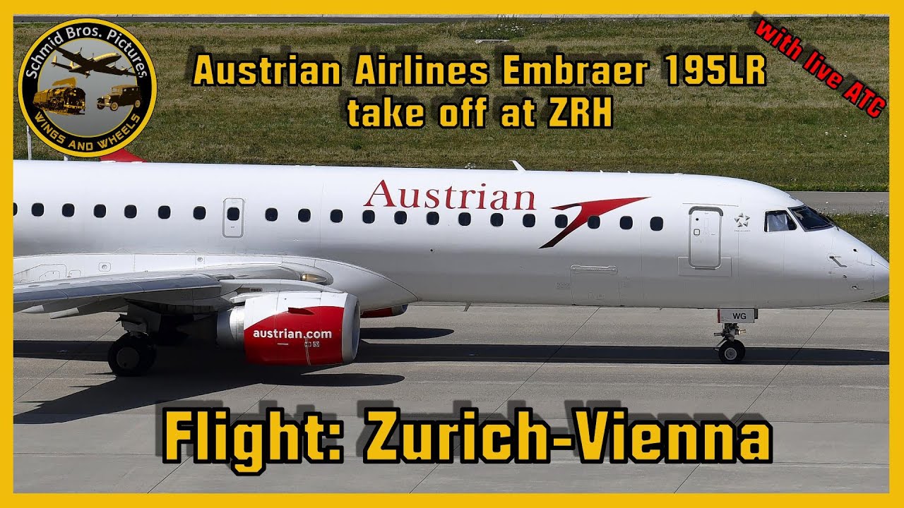 Austrian Airlines Embraer 195LR push back, start up, taxiing and take ...