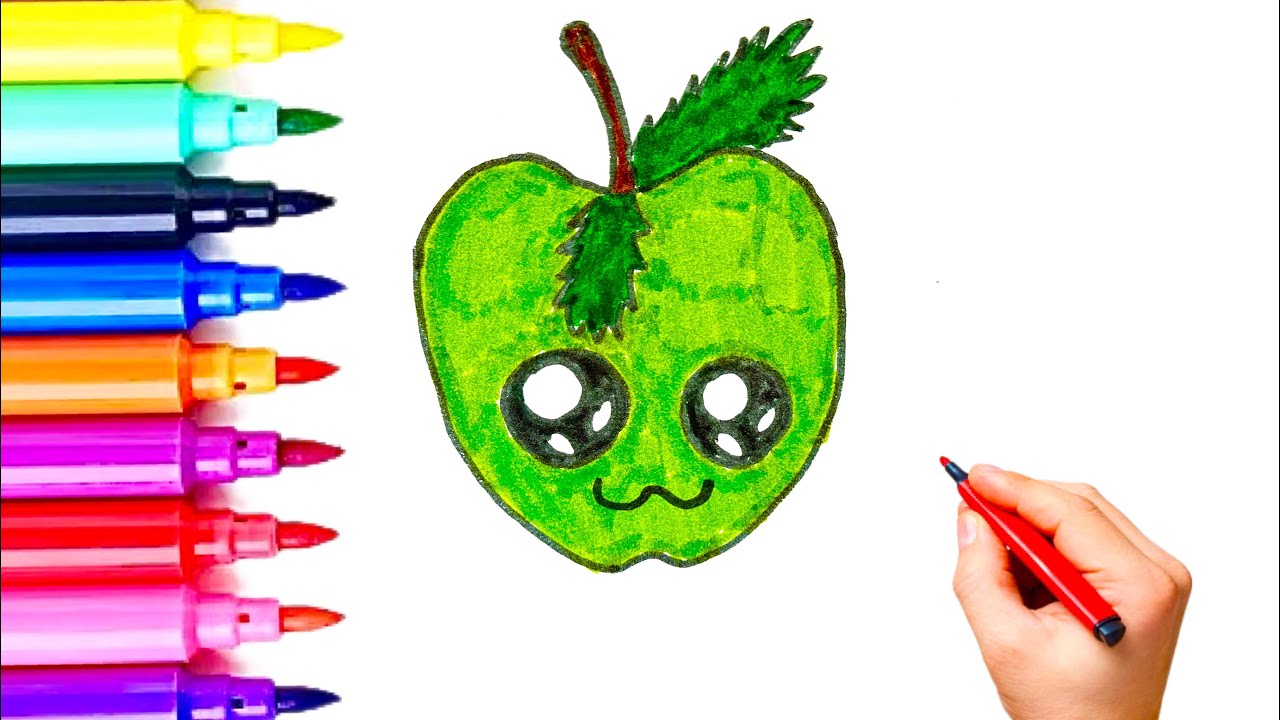 How to draw a cute apple / Let’s draw raw together / kids craft - YouTube