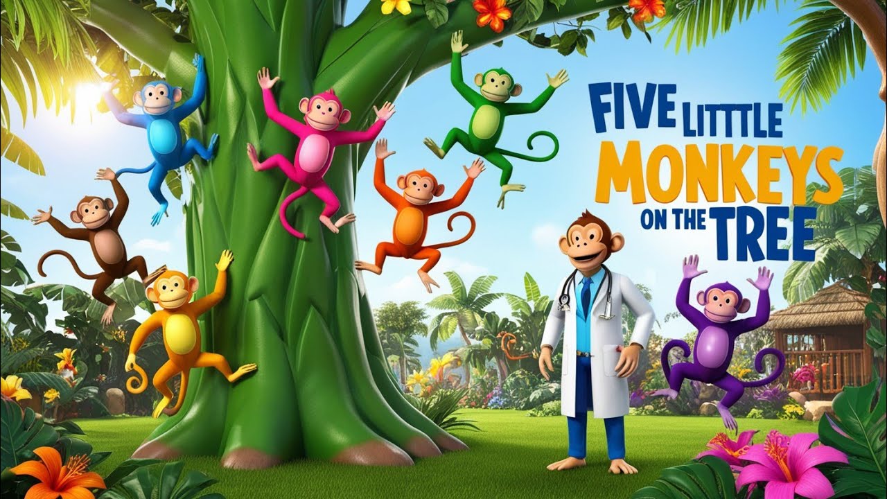 "🐒🎶 Five Little Monkeys Jumping on the Tree - Fun Nursery Rhyme for ...