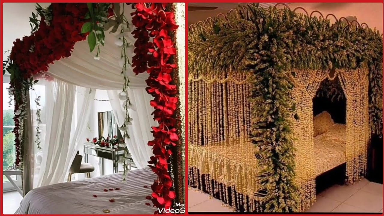 Bridal Room Flower & Net Decor Easy Ideas || Wedding Marriage Bedroom ...