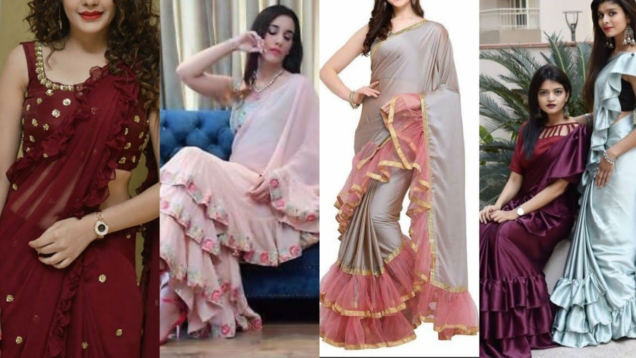 Stylish Frill Saree Design Collection || Ruffle Saree Design/ Ruffle ...