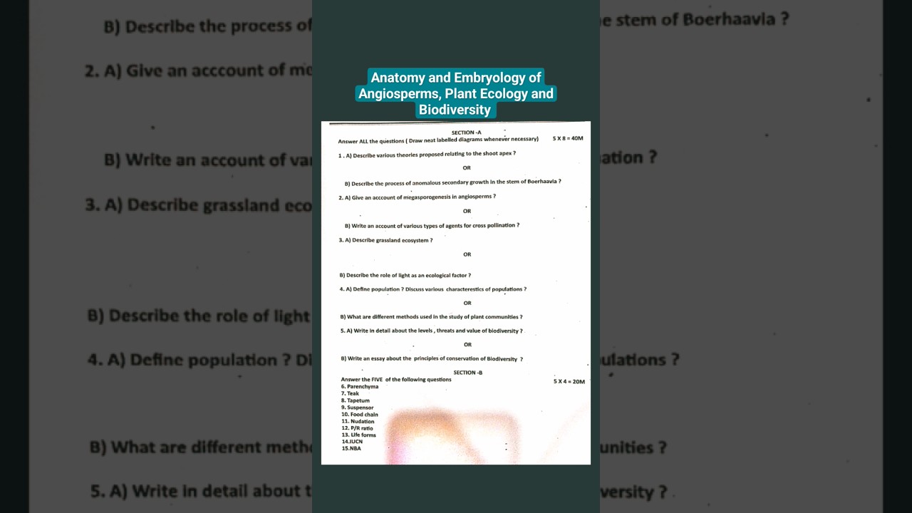 Anatomy and Embryology of Angiosperms, Plant Ecology and Biodiversity ...