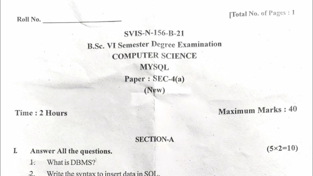 Bsc 6th Sem Computer Science MYSQL question paper Gulbarga University ...