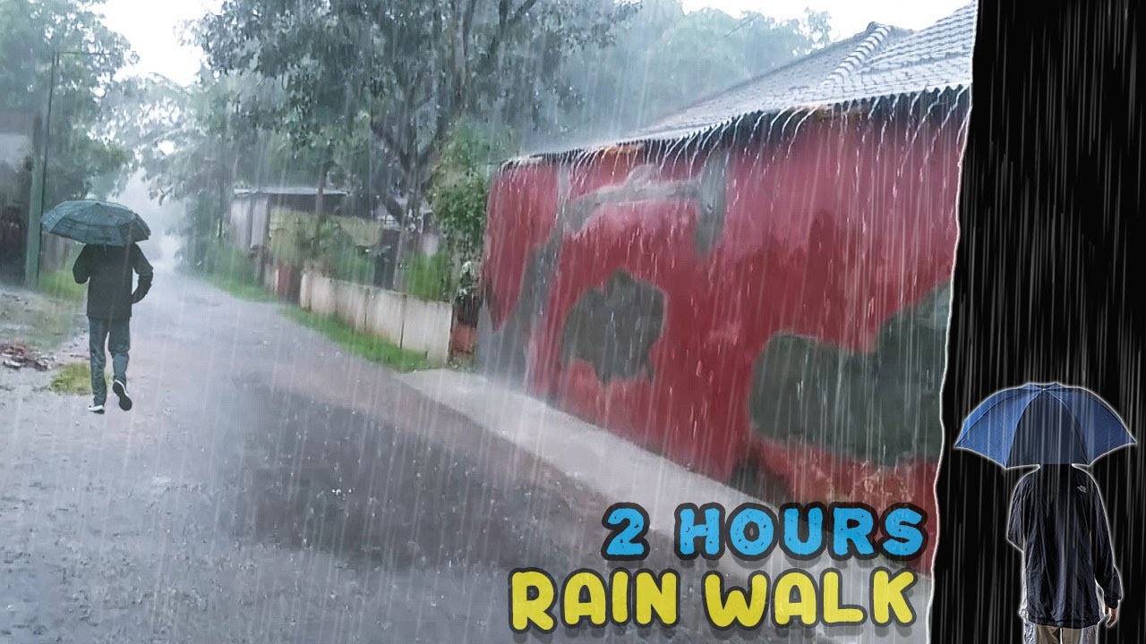 2 Hours Heavy Rain Walk in Village | Relaxing Rain Sounds for Sleeping ...