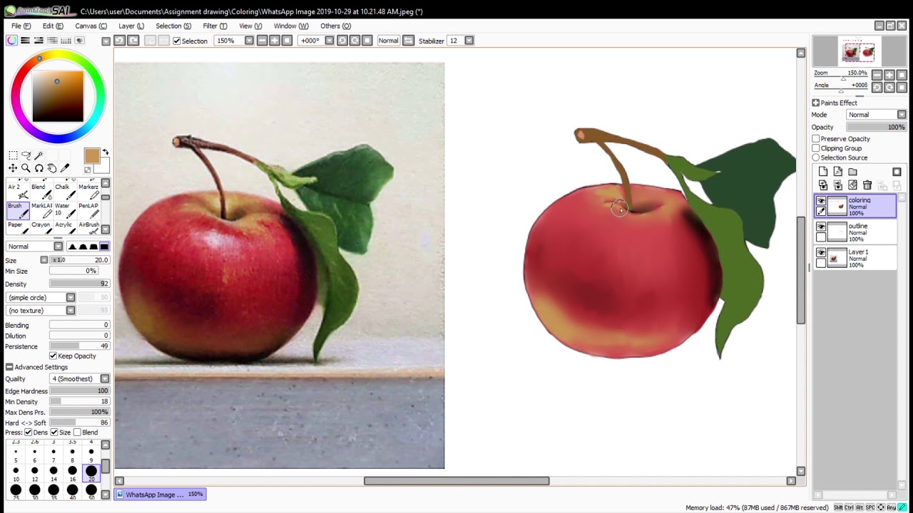 [ Digital Art ] Realistic Apple using Paint Sai Tool - YouTube
