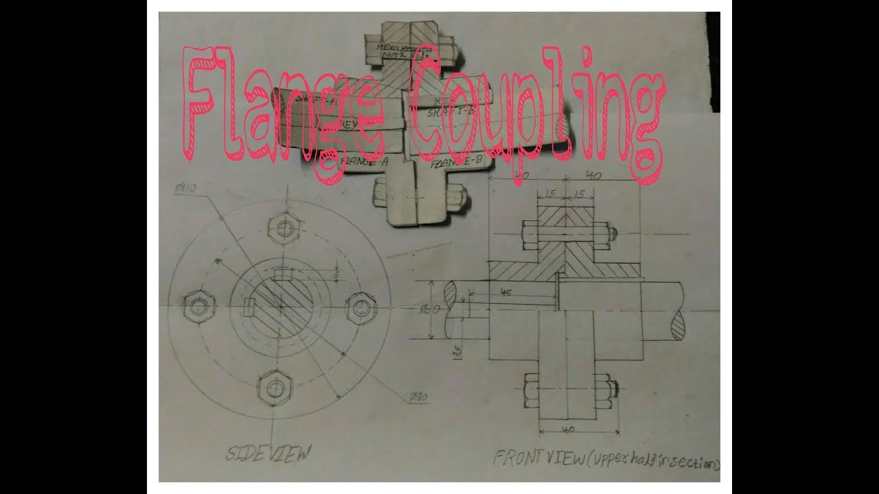How to draw flange copling assembly drawing. - YouTube
