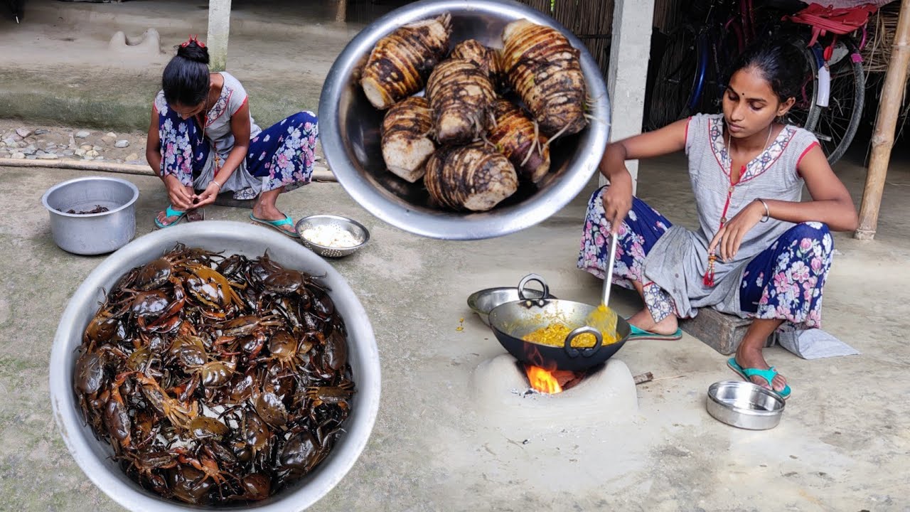 river kakra fish recipe cooking with taro root by santali tribe girl ...