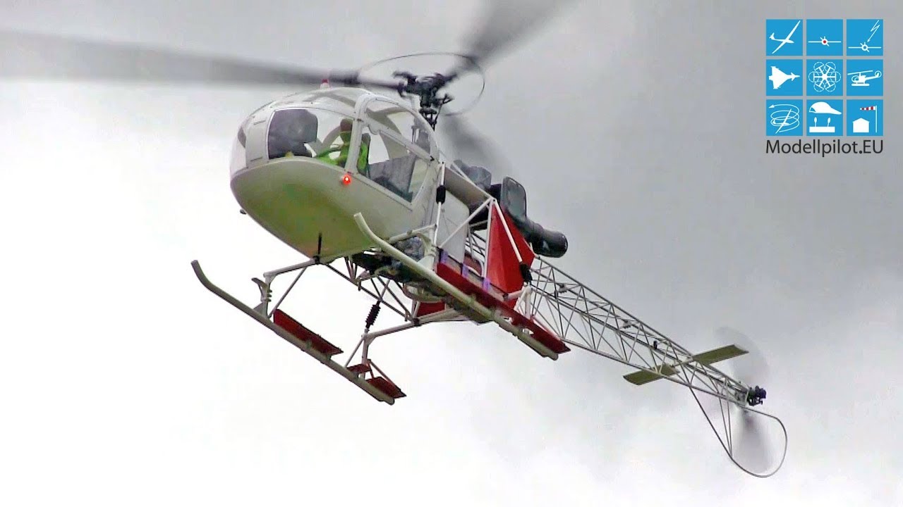 BIG SCALE LAMA SA 315-B RC MODEL HELICOPTER FLIGHT BVM BERLIN RAGOW ...
