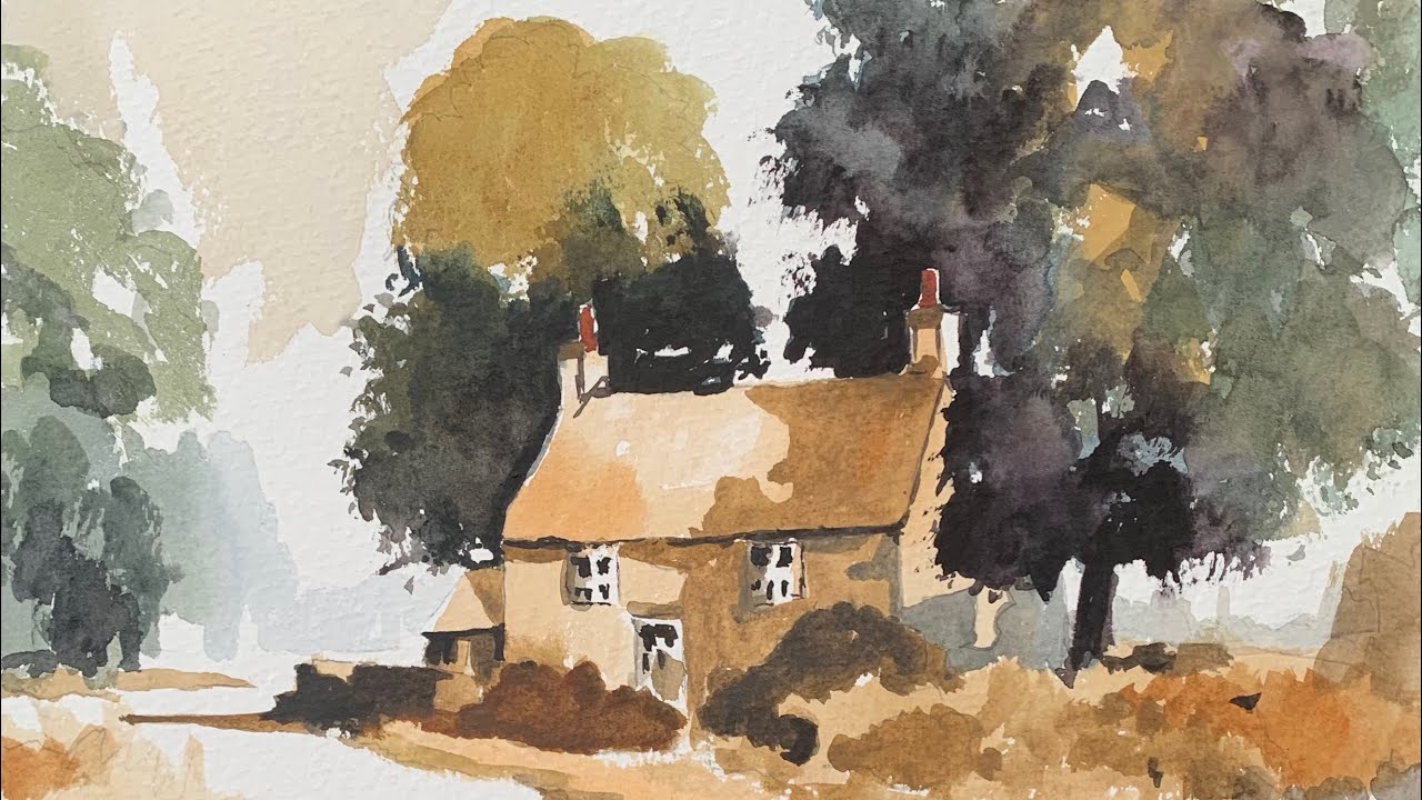 Part 2 : Simple watercolour Cottage tutorial - YouTube