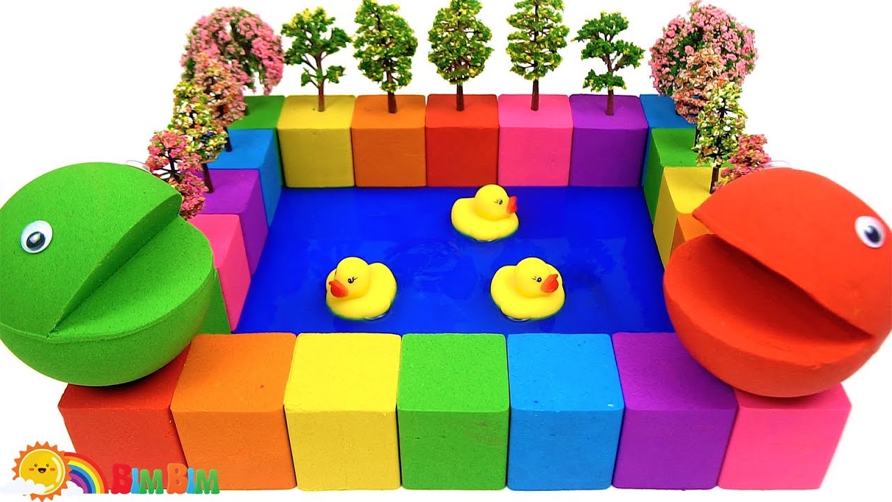 How To Make Rainbow Slime Pool From Kinetic Sand - Learn Colors ...