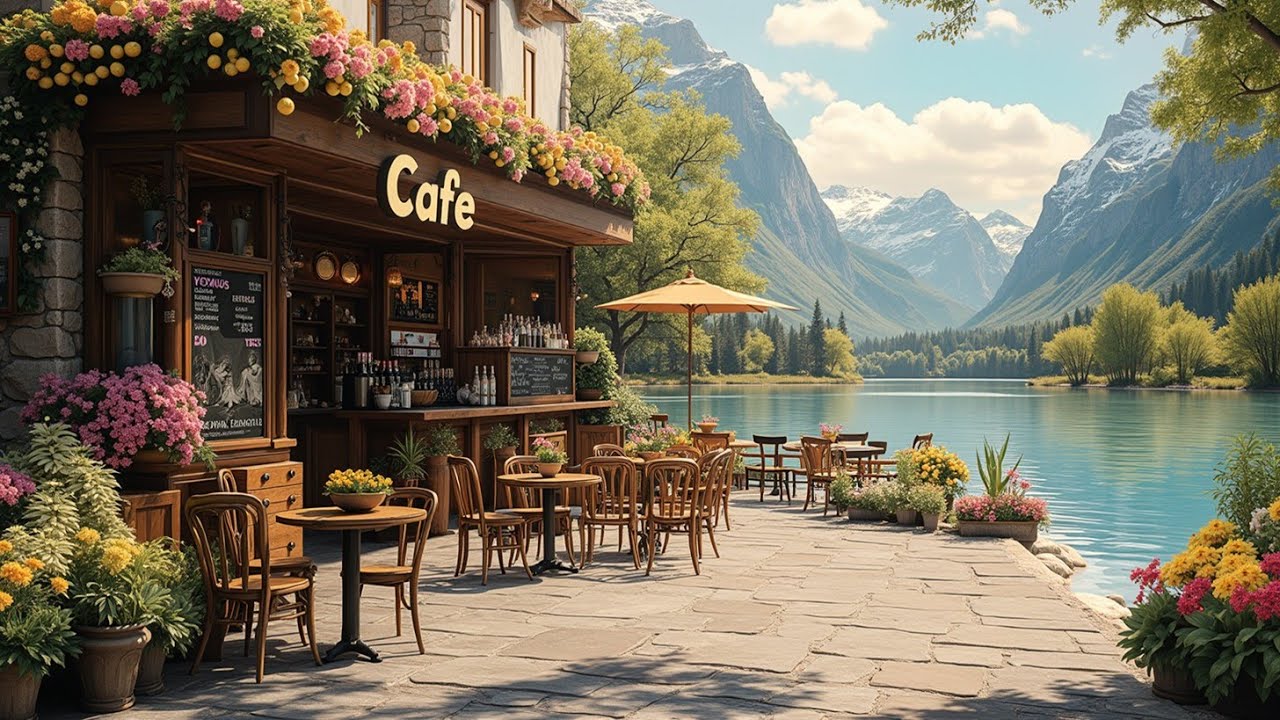 Relaxing Spring Jazz Music for Coffee Shop Ambience Beautiful Mountain ...