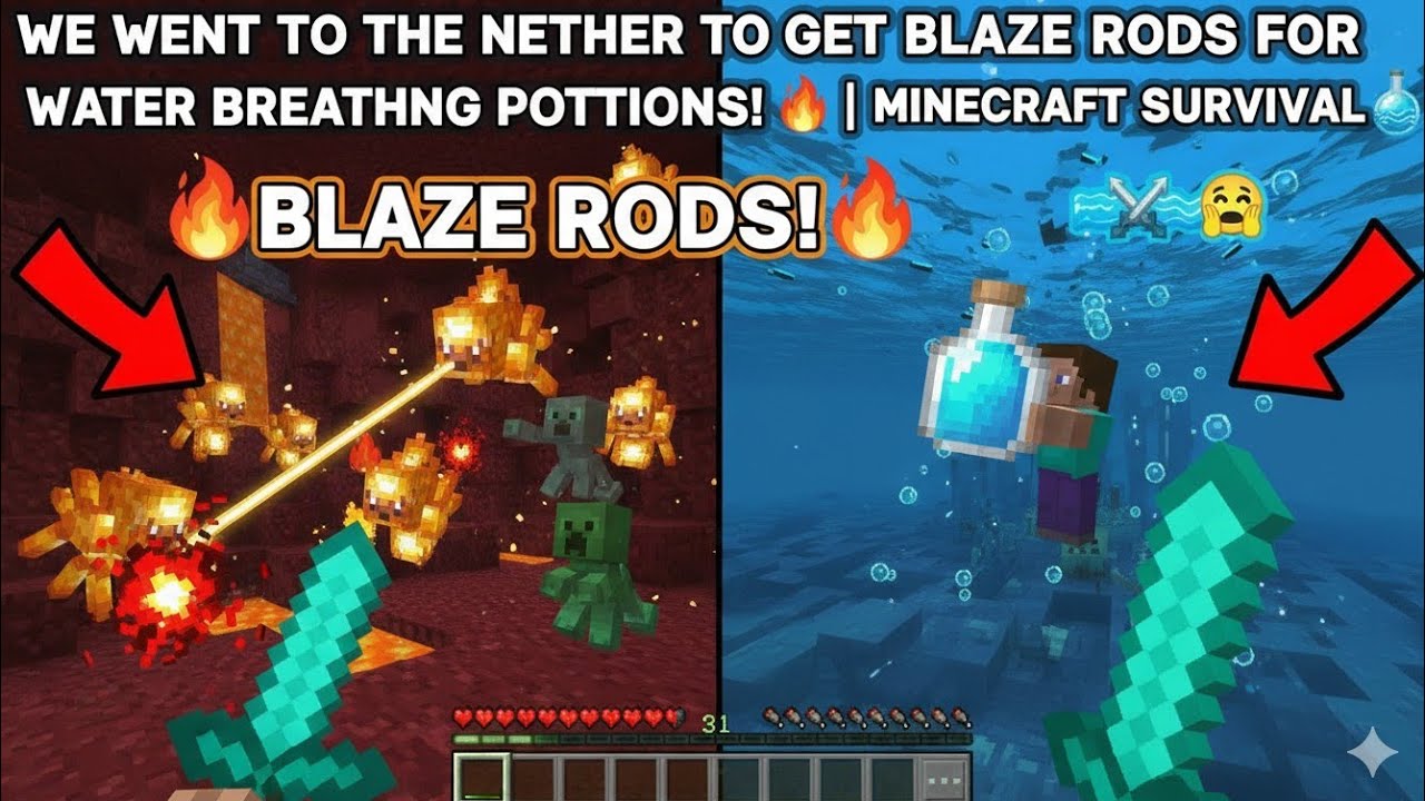 We Went to the Nether to Get Blaze Rods for Water Breathing Potions! 🔥🌊 ...