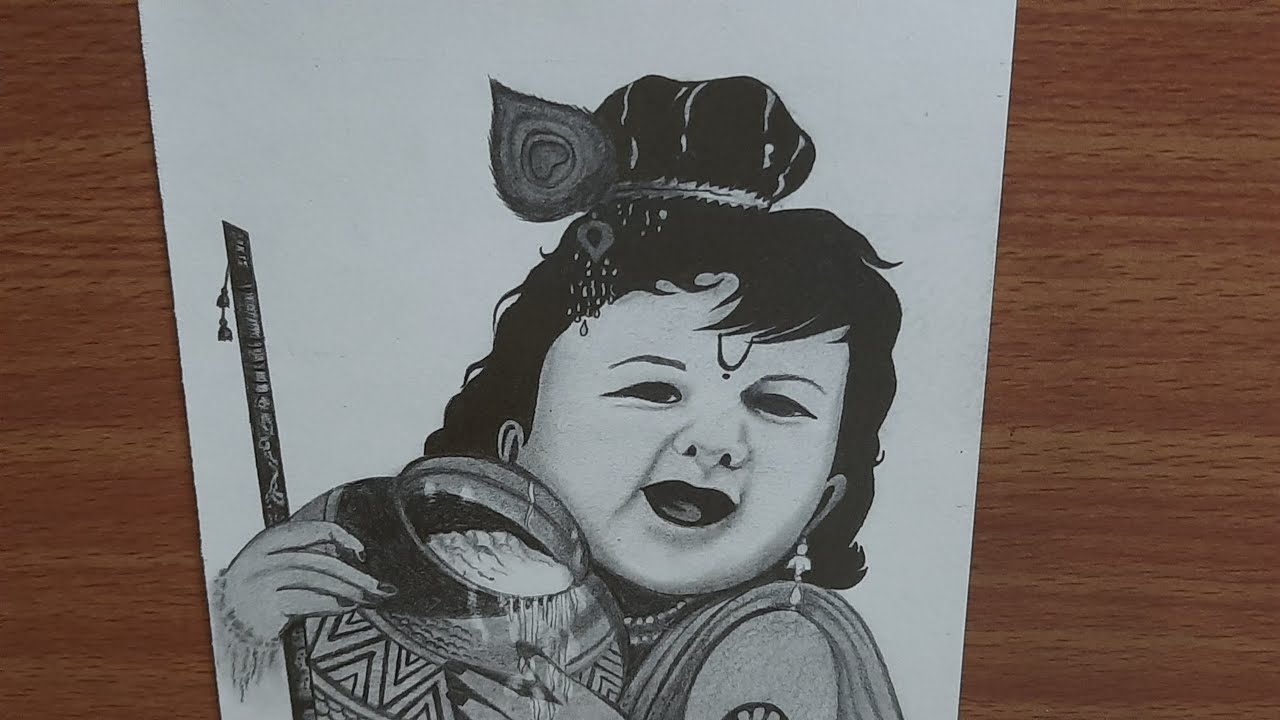 How to Draw Lord Krishna | Easy Pencil Shade Drawing of Lord Krishna ...