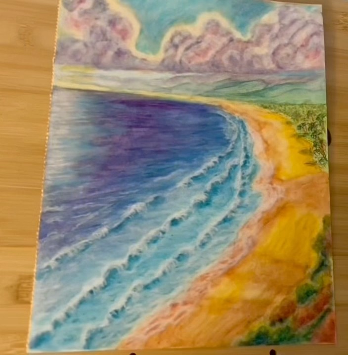 🌊 Oil Pastel Beach & Clouds Seascape Painting Timelapse 🎨🖌️ w/ Water ...