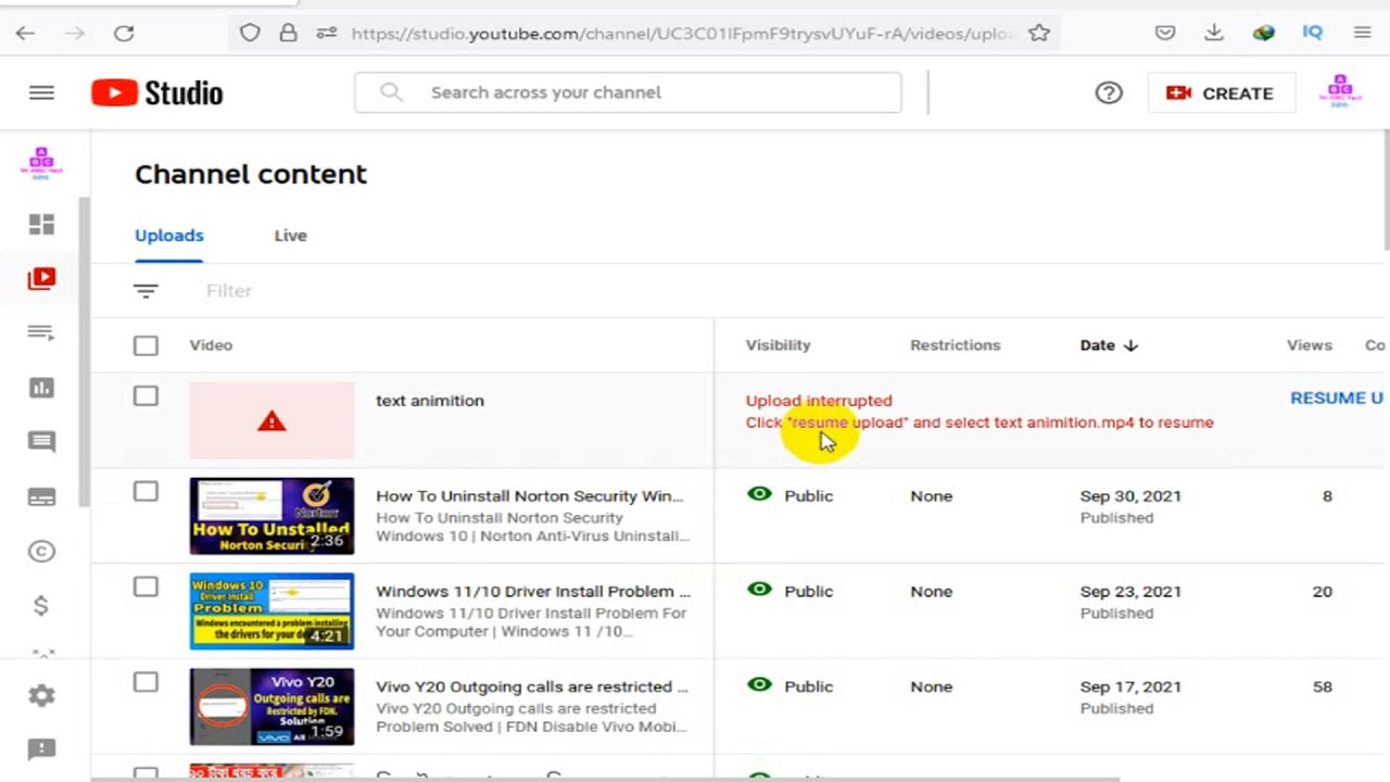 Upload interrupted Click 'resume upload' and select | Upload Problem ...