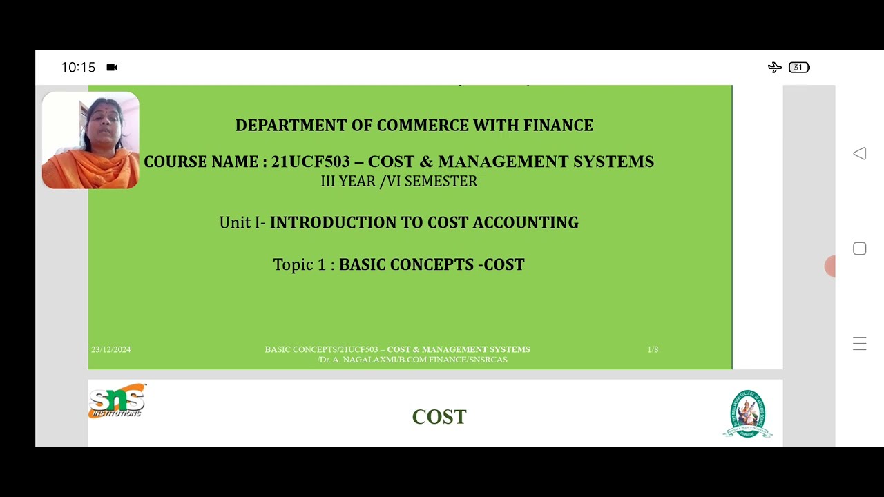 Dr.A.NAGALAXMI - B.COMFIN|BASIC CONCEPTS -COST (COST & MANAGEMENT ...