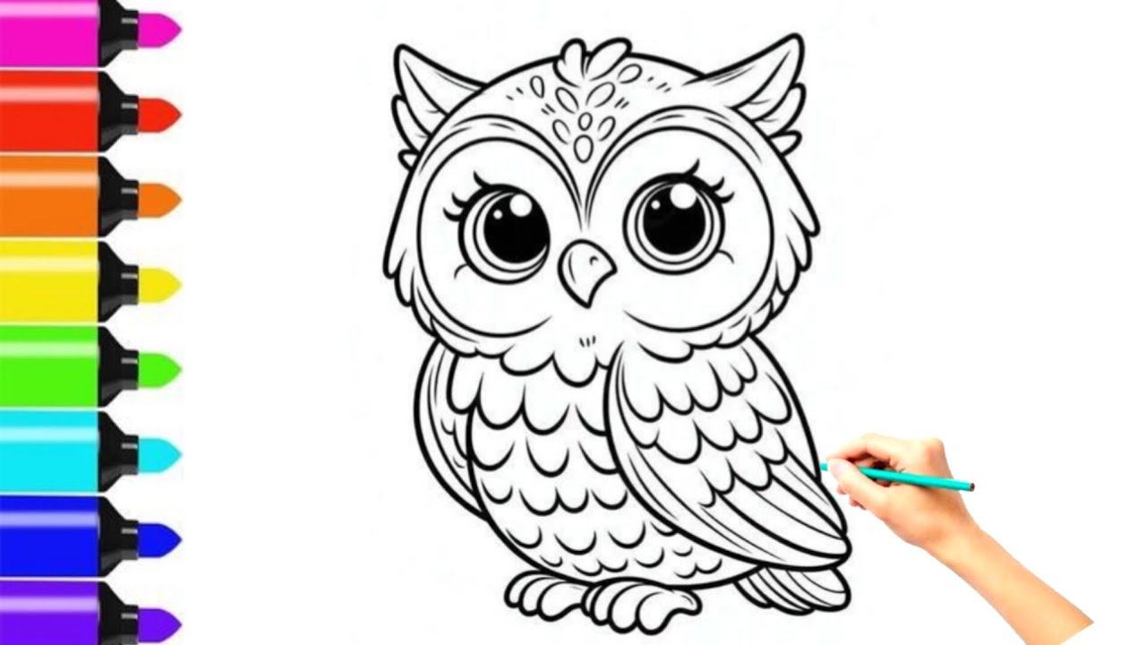 How to draw & colour"Owl"step by step for Kids & toddlers.Easy Drawing ...