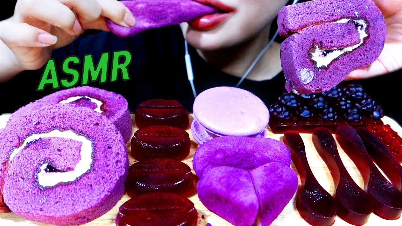 ASMR PURPLE FOOD MUKBANG MACARON JELLY 보라색 음식 마카롱 젤리먹방 อาหารเกาหลี สี ...