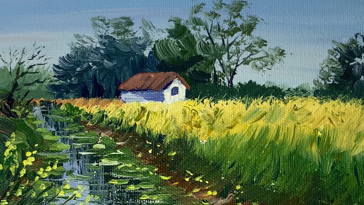 How To Paint Easy Rice Fields Landscape Painting | Beautiful Acrylic ...