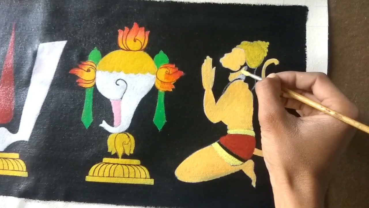 Painting of Vaishnava Symbols (chakra, Tilak & Shankh) with Hanuman and ...